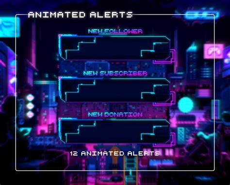 Cyber City Animated Stream Alerts Futuristic Aesthetic Pixel Art