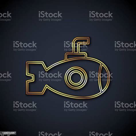 검은 색 배경에 격리 된 골드 라인 잠수함 아이콘 군함 벡터 검은색에 대한 스톡 벡터 아트 및 기타 이미지 검은색 교통수단