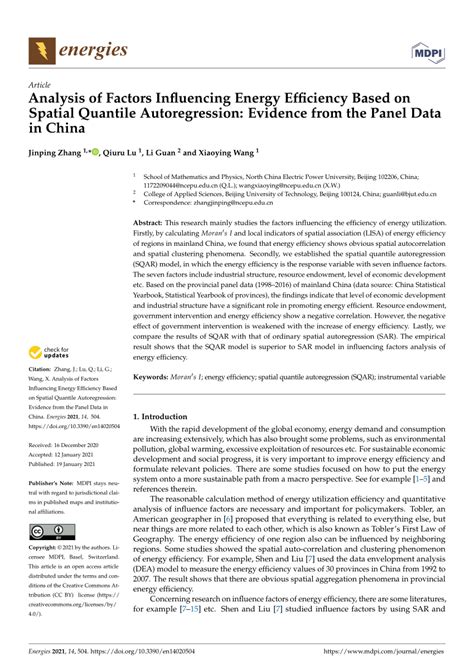 Pdf Analysis Of Factors Influencing Energy Efficiency Based On Spatial Quantile Autoregression
