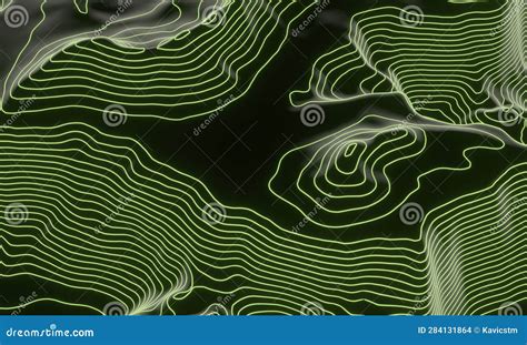 3d green contour layers futuristic data topographic contour map stock