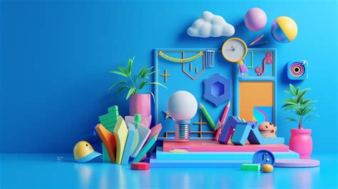 Premium Photo Light Bulb With Colorful 3d Shapes Plants And