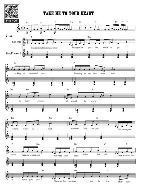 Sheet Take Me To Your Heart Pdf Lyrics And Chords