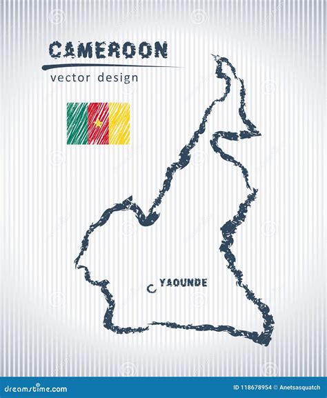 Carte Nationale De Dessin De Vecteur Du Cameroun Sur Le Fond Blanc