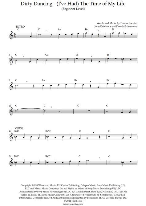 Ive Had The Time Of My Life Beginner Level Alto Sax Bill Medley