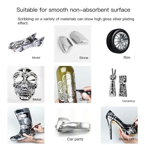 Haile 미러 펜 액체 반사 페인트 금속 크롬 플레이트 실버 마커 Diy 액체 서명 모델 고광택 전기 도금 펜 연필 And 쓰기 공급