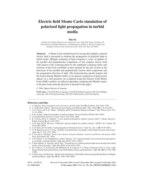 Pdf Electric Field Monte Carlo Simulation Of Polarized Light Propagation In Turbid Media