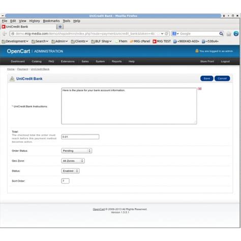 opencart payment extension unicredit bank transfer