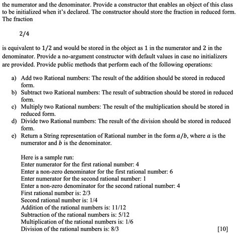 Solved Create A Class Called Rational For Performing Chegg