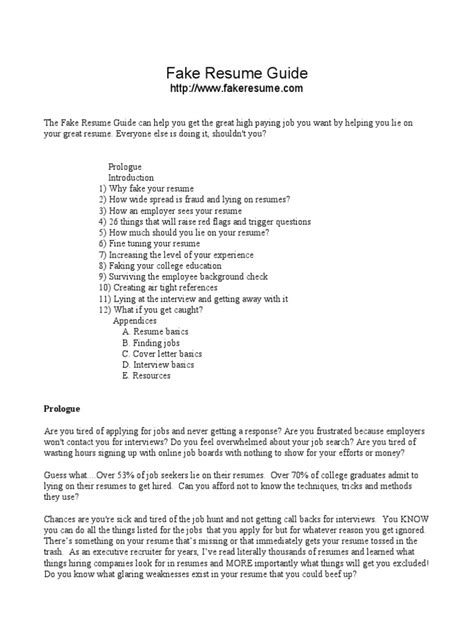fake resume guide pdf résumé employment