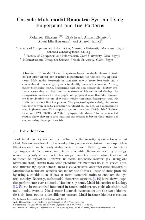 Pdf Cascade Multimodal Biometric System Using Fingerprint And Iris Patterns