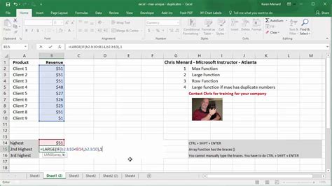 Excel Max And Large To Find Unique Values Ignore Duplicates By Chris Menard Youtube