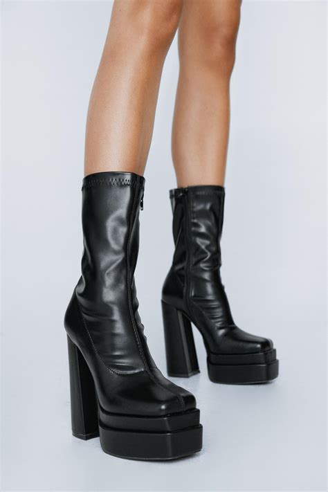 Faux Leather Platform Sock Boots Nasty Gal