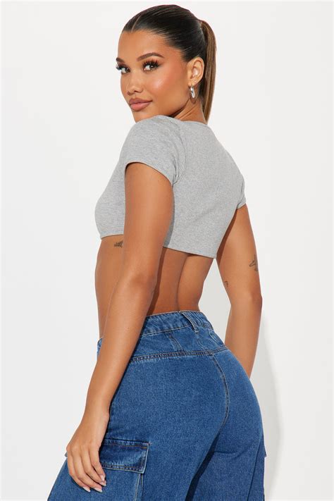 Peyton Snatched Cropped Top Heather Grey Fashion Nova Knit Tops