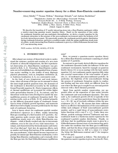 Pdf Number Conserving Master Equation Theory For A Dilute Bose