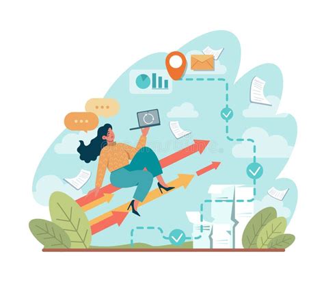 Multitasking Concept Effective And Successful Office Worker Doing Many Stock Vector