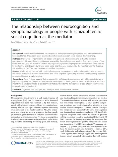 Pdf The Relationship Between Neurocognition And Symptomatology In People With Schizophrenia