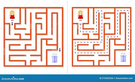 Simple Maze Abstract Game With Answer Help Girl Find T Stock Vector