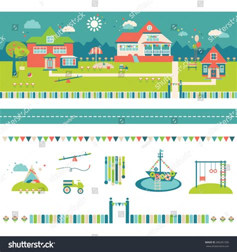 Kindergarten Preschool Nursery Buildings Yard 库存矢量图（免版税）286281596 Shutterstock