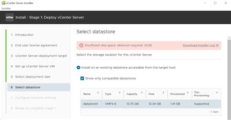 Vmware Vcenter Install Select Datastore Insufficient Disk Space