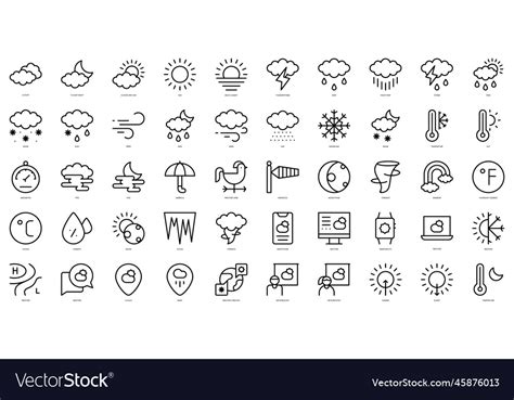 Set Of Thin Line Weather Icons Royalty Free Vector Image