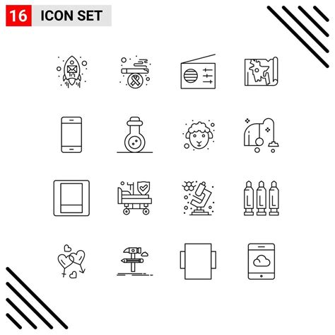 16 Universal Outline Signs Symbols Of Hardware Devices Radio Computers World Editable Vector