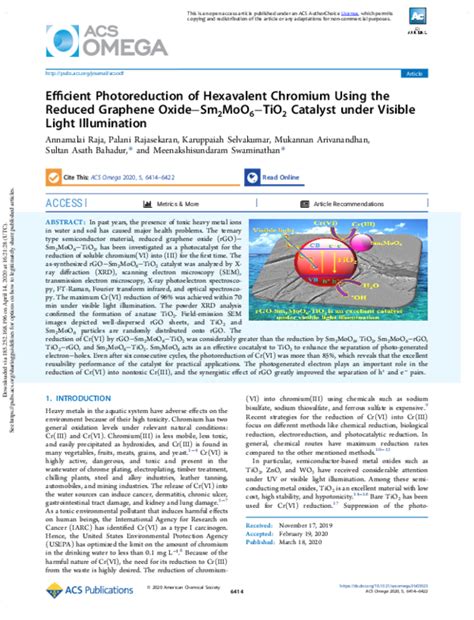Pdf Efficient Photoreduction Of Hexavalent Chromium Using The Reduced