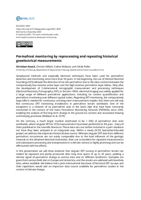 Pdf Permafrost Monitoring By Reprocessing And Repeating Historical Geoelectrical Measurements