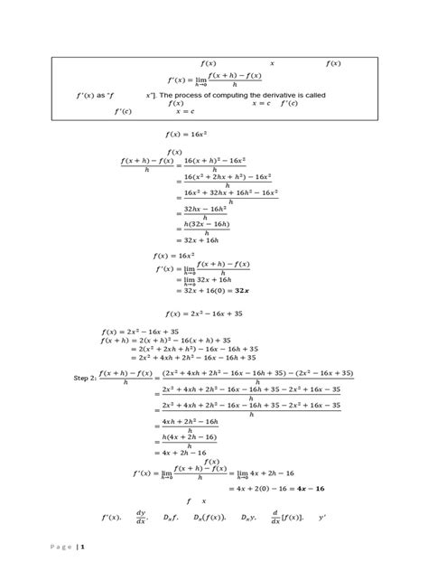 Calculus 1 Derivative Of A Function Pdf Derivative Function
