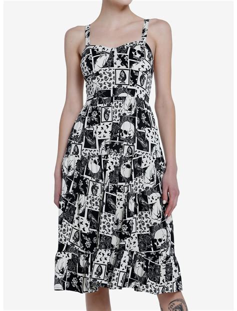 Thorn And Fable Skull Raven Patchwork Midi Dress Hot Topic