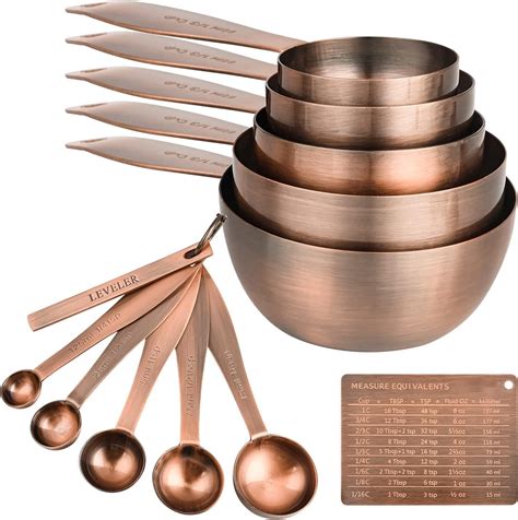 Copper Plated And Stainless Steel Measuring Cups And Spoons Set
