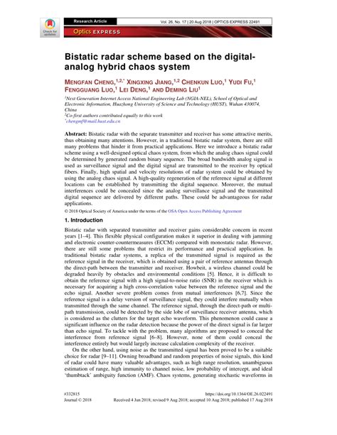 Pdf Bistatic Radar Scheme Based On The Digital Analog Hybrid Chaos System