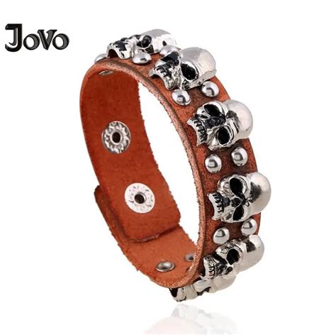 Punk Rock Charms Genuine Leather Classic Bracelets Men Women Wristband