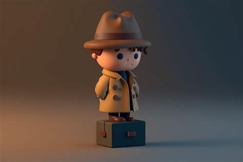 서류가방을 든 만화 탐정 Generative Ai 프리미엄 사진
