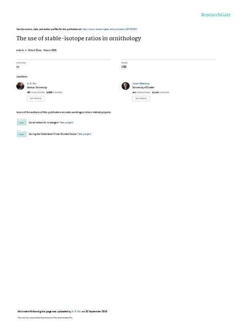 Use Of Stable Isotope Ratios In Ornithology Pdf