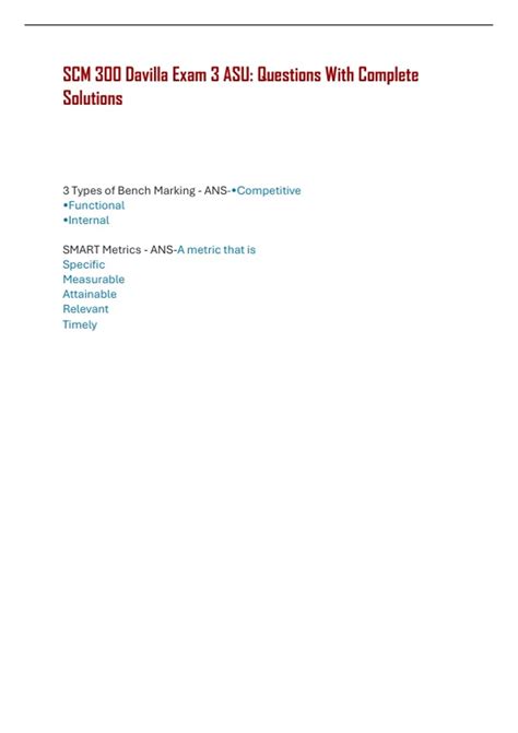 SCM 300 Davilla Exam 3 ASU Questions With Complete Solutions SCM 300 Davilla 3 ASU With