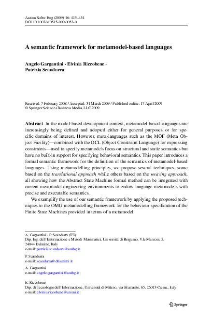 Pdf A Semantic Framework For Metamodel Based Languages