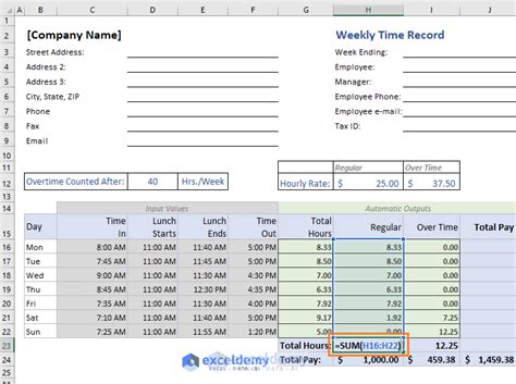 Excel Formula To Calculate Hours Worked Overtime With Template