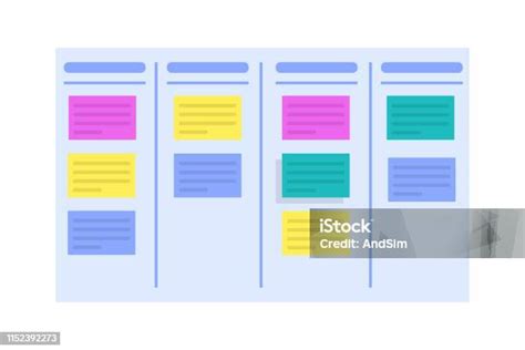스크럼 또는 Canban 작업 보드 개념입니다 민첩 한 소프트웨어 개발을 위한 참고 사항 벡터 일러스트입니다 벡터에 대한 스톡 벡터 아트 및 기타 이미지 Istock