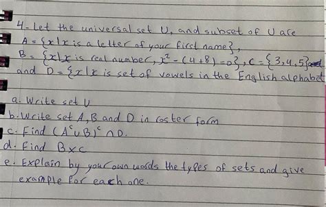 solved 4 let the universal set u and subset of u are a