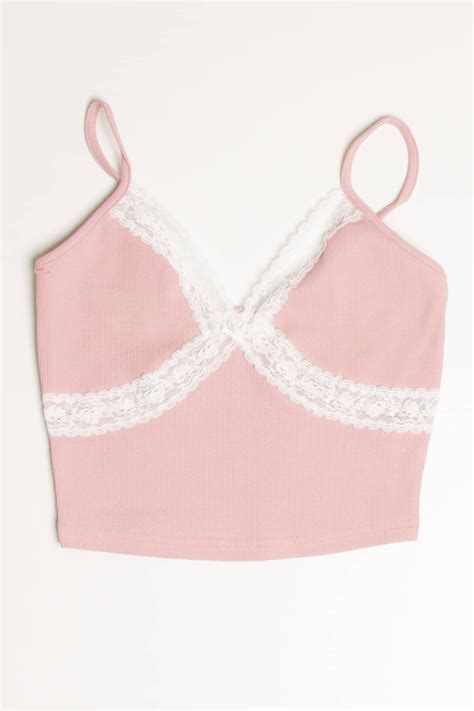 Caramel Lace Trim Crop Cami