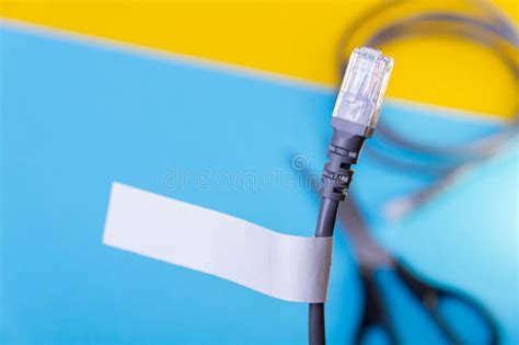 Internet Cable And Scissors Cut It Disconnection Of Internet Network