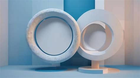 Premium Photo Two Deformed Circle Shapes Blue Background White Grid Abstract Illustration 3d