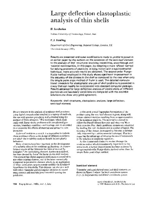 Pdf Large Deflection Elastoplastic Analysis Of Thin Shells H Javaherian