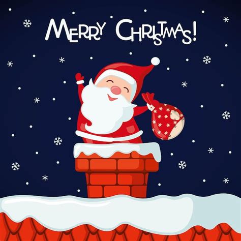 Premium Vector Christmas Card With Funny Santa Claus In Chimney In