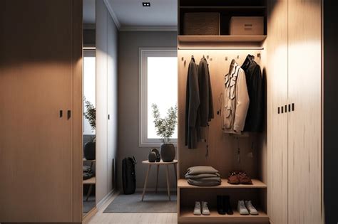 Premium Ai Image Scandinavian Style Minimalist Wood Wardrobe And Walk