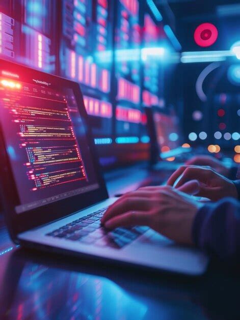 Cybersecurity Concept With Hands Typing On A Laptop Premium Ai Generated Image