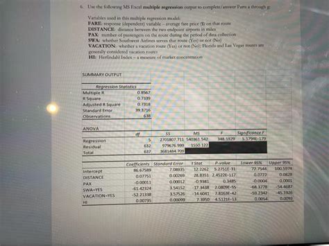 Solved 6 Use The Following MS Excel Multiple Regression Chegg