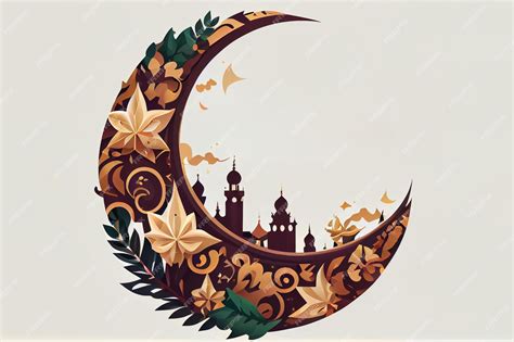 흰색 배경 Ai에 고립 된 초승달 황금 달의 만화 스타일 일러스트 프리미엄 사진