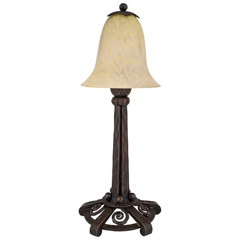 French Art Deco Wrought Iron And Glass Table Lamp By Schneider 1924