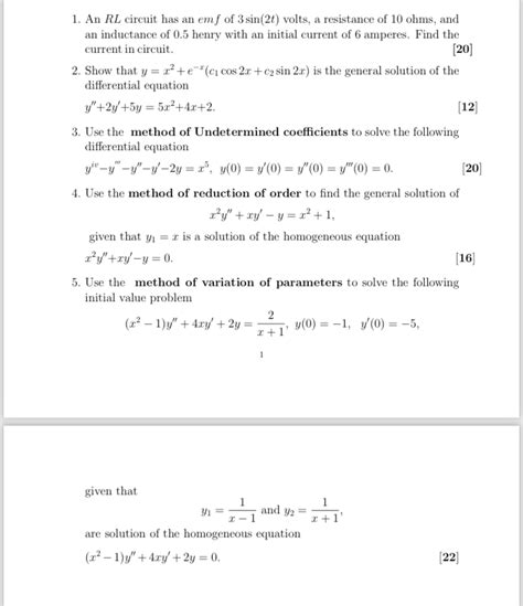 Solved 1 An Rl Circuit Has An Emf Of 3sin 2t Volts A